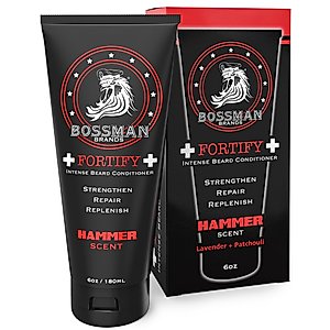 Bossman Fortify Intense Beard Conditioner - Shower Beard Wash, Moisturizer and Beard Softener for Men - Beard Growth Products - Made in USA (Hammer Scent)