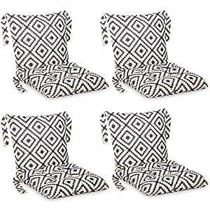 Barydat 4 Pcs Outdoor Patio Chair Cushions, 19.7 x 39.4 Inch Black and White Grid Square Dining Seat Back Chair Cushions with Tie Buffalo Plaid Indoor Outdoor Cushions for Patio Furniture