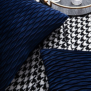 DEZENE Navy Striped Couch Pillow Cases: 2 Pack 22x22 Inch Original Velvet Square Throw Pillow Covers for Farmhouse Home Decor