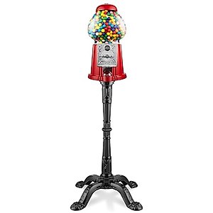 Olde Midway 15" Gumball Machine with Stand - Red, Vintage-Style Bubble Gum Candy Dispenser with Glass Globe and Metal Base