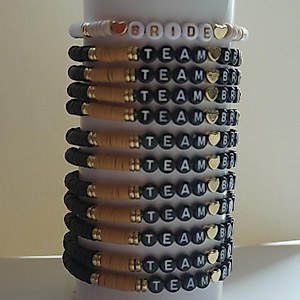 KIWILEPI Bachelorette Party Favors, 11pcs Black Bracelets for Team Bride 1pc White Bride Beaded Bracelet, Handmade Bridesmaids Gifts for Proposal Box Beach Wedding Party for Bride Tribe