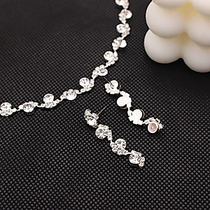 Silver Plated Elegant Necklace Earrings Bracelet Bride Bridesmaid Jewelry Sets for Wedding Prom Crystal Jewelry Set for Women Costume Accessories (06-Silver Plated)