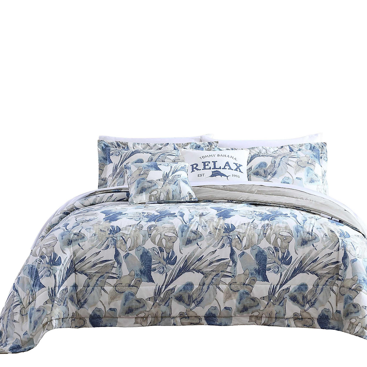 Tommy Bahama - Queen Duvet Cover Set, Soft Cotton Bedding with Matching Shams, Tropical Home Decor with Solid Reverse (Raw Coast Blue, Queen)