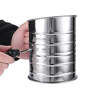 Hemoton Hand-Operated Powder Sieve Flour Sifter Cooking Rotary Baking Sifter Sugar Powder Sifter Kitchen Cake Icing Tools Baking Sieve Filter Stainless Crank to Rotate