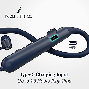 Nautica B310 Sport Wireless Bluetooth Earphones with Type-C Charging Cable, Neckband Earphones Magnetic Earbuds, Bluetooth v5.0 Earphones High Volume Levels, Flexibility, Portable Sweat Proof (Navy)