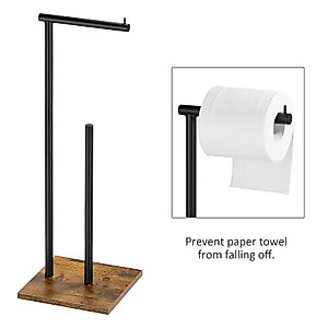 Toilet Paper Holder Stand with Shelf Wood Freestanding Tissue Paper Roll Holder Farmhouse Toilet Paper Standing for Bathroom, Rustic Brown