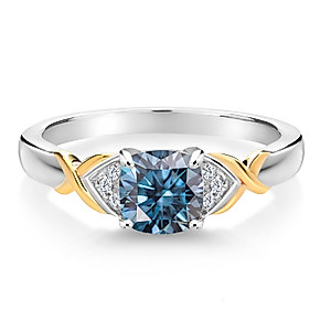 Gem Stone King Customized Personalized Engraved Build Your Own Cushion Cut Birthstone 925 Silver and 10K Yellow Gold Lab Grown Diamond Engagement Ring (Size 7)