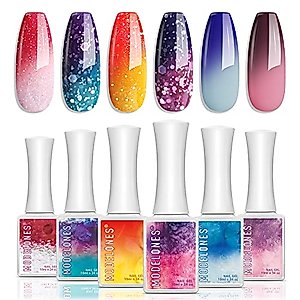 modelones Color Changing Gel Nail Polish - 6 Colors 10ml Pink Glitter Blue Purple Orange Mood Temperature Change Gel Polish Set Summer Soak Off Nail Polish DIY Home Salon LED Nail Art Manicure 2023