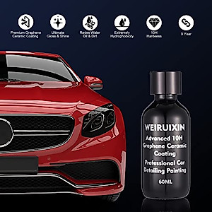 WEIRUIXIN Advanced 10H Graphene Ceramic Coating, 10+ Years of Long Lasting Protection 60ML Graphene Coating with High UV Gloss&Shine Technology,High Anti-Scartch Use for All Car,Boat,Motorcycle,Truck