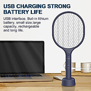 VANELC Fly Swatter Electric Zapper Racket, Upgrade 2023 Rechargeable Bug Zapper Racket, Portable 2-in-1 Mosquito Killer Trap with 3 Layer Safety Mesh for Home, Bedroom, Patio - Use 3000V Grid, Blue