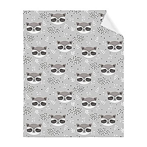 FeHuew Cute Raccoon Doodle Gray Flannel Fleece Throw Blanket 50x60 inch Living Room/Bedroom/Sofa Couch Warm Soft Bed Blanket for Kids Adults