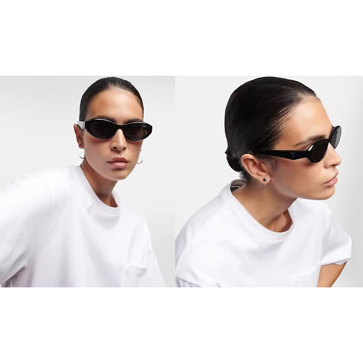 SORVINO Retro Oval Sunglasses for Women Men Narrow Skinny Sunnies Black Shades