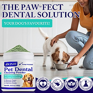 Dog Dental Powder - Dog Teeth Cleaning Powder - Dog Dental Care - Targets Tartar & Reduces Plaque & Bad Breath - Teeth Cleaning Made Easy Eliminate - Formulated for Small, Medium, Large Dogs