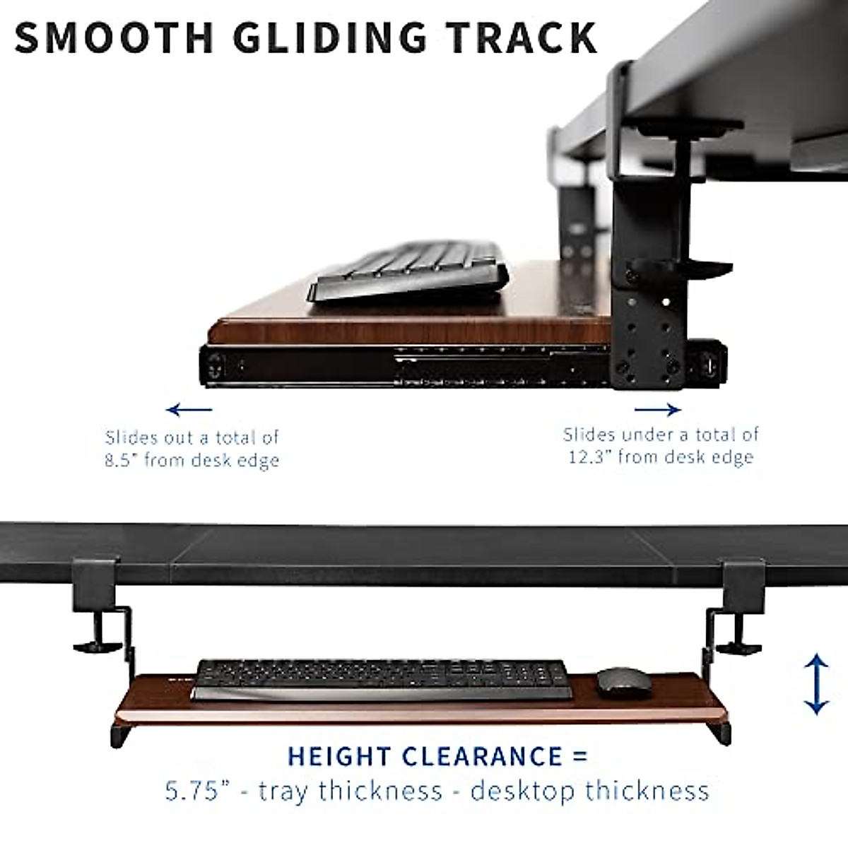 VIVO Height Adjustable Clamp and 12 inch Rail Set for DIY Custom Wooden Keyboard Trays (Tray Not Included), Under Desk Pull Out Slider Track with C-clamp Mount System, Black, MOUNT-RAIL02H