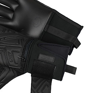 Renegade GK Fury Nightfall Goalie Gloves with Pro-Tek Fingersaves | 4mm Giga Grip & 4mm Duratek | Black Goalkeeping Gloves (Size 9, Youth-Adult, Roll Cut, Level 4)