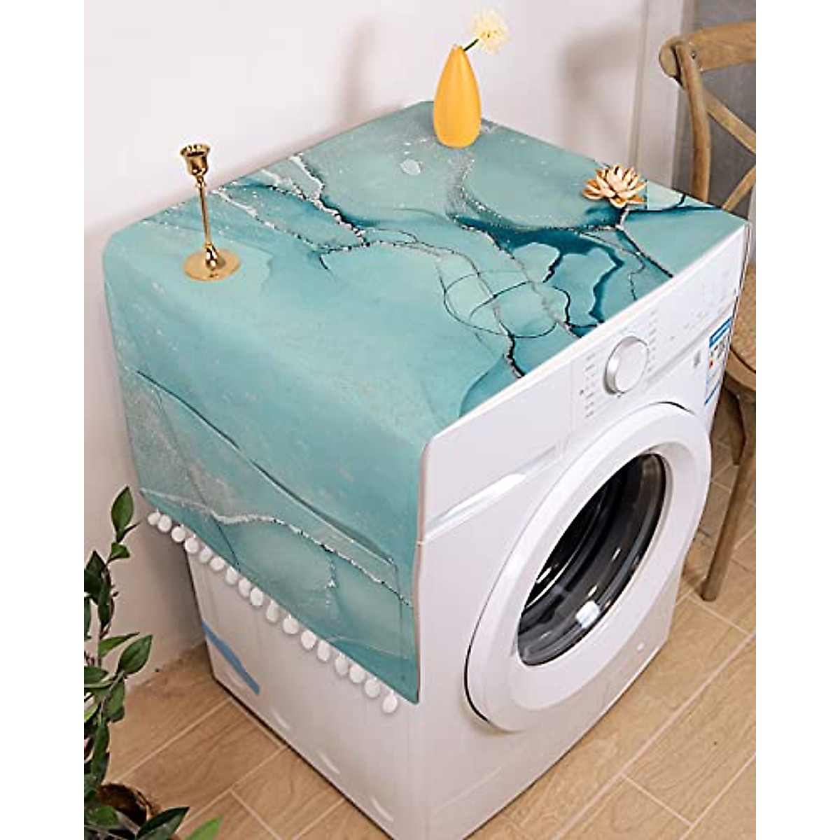 Comforance Marble Turquoise Microwave Cloth Cover 12x35inch, Anti-Slip Dust Oil Proof Cloth, Decorative Kitchen Appliance for Refrigerator Washing Machine Protector, Marble Textured Modern