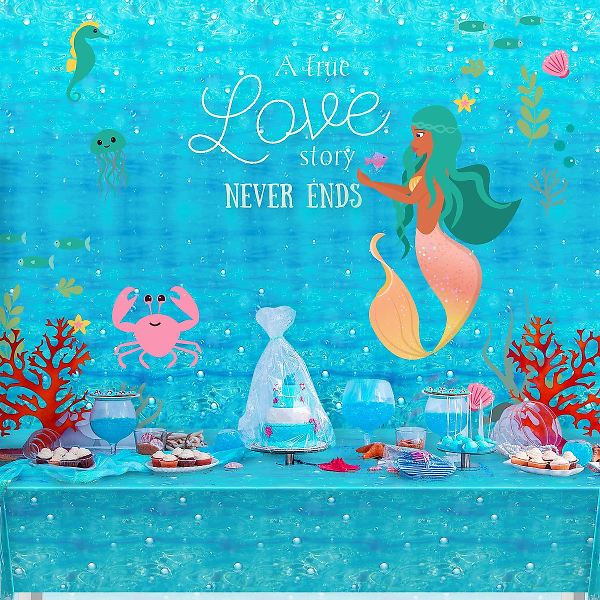 Tiamon 3 Pcs Underwater Bubbles Table Cover Ocean Waves Tablecloth Bubble Water Print Plastic Table Cover for Under The Ocean Beach Pool Mermaid Birthday Party Baby Shower Supplies (54 x 108 Inch)