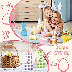 6 Pcs Easter/Spring Bunny Table Wooden Signs Bunny/Flower Shaped Easter Decor Wood Bunny Easter Office Decorations Farmhouse Wooden Decor Rabbit/Flower Shape Spring Decor with Rope (Stand Style)