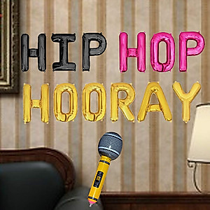 Geloar 90s Hip Hop Hooray Balloons Banner, 80s 90s Hip Hop Themed Decorations Birthday Graduation Play Room Housewarming Easter Spring Baby Shower Engagement Wedding Hen Party Supplies (Gold)