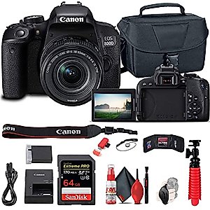 Canon EOS Rebel 800D / T7i DSLR Camera with 18-55 4-5.6 is STM Lens 1895C002 + 64GB Memory Card + Case + Card Reader + Flex Tripod + Hand Strap + Cap Keeper + Memory Wallet (Renewed)