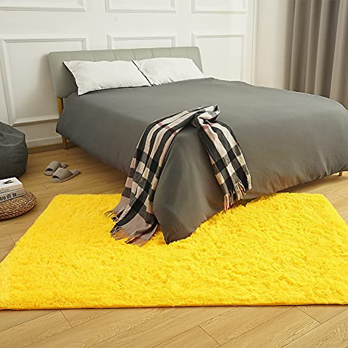 Amearea Premium Soft Fluffy Area Rug Modern Shag Carpet, 5' x 7', Fuzzy Plush Rugs for Living Room Bedroom Kids Room Home Decor, Nursery Non Slip Indoor Shaggy Carpets, Yellow