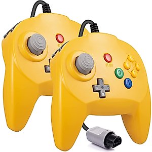MODESLAB 2 Pack Wired N64 Controller, Gamepad Joystick Replacment Original 64 Controllers Compatible for N64 Console Upgrade [ 3D Analog Stick ] - Yellow