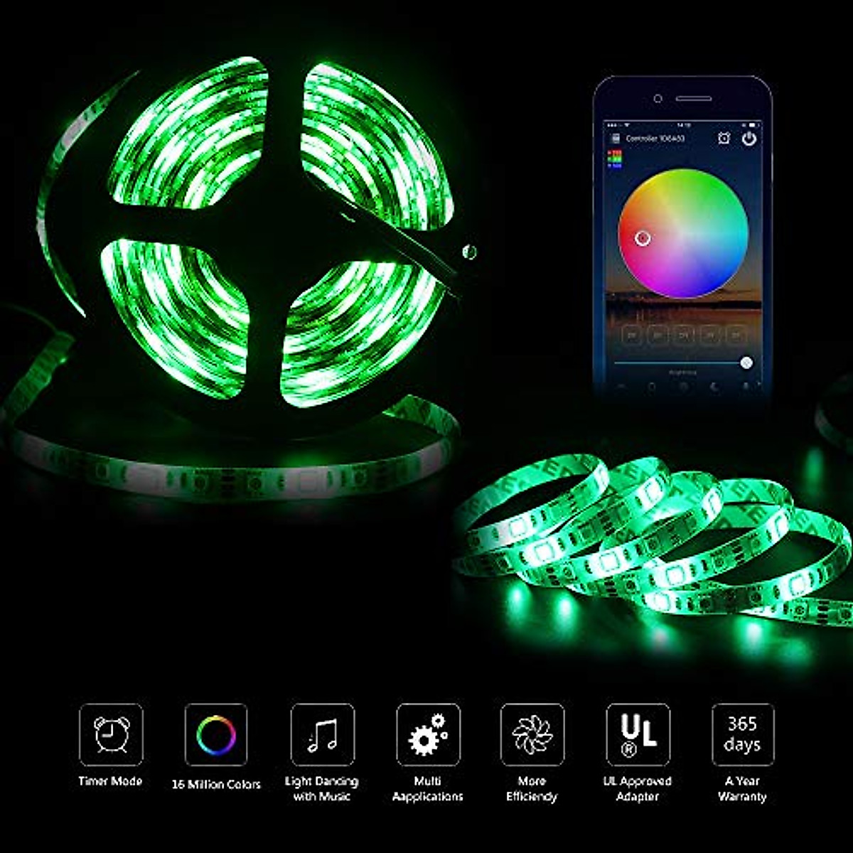 Xunata LED Strip Lights, 16.4ft WiFi Wireless Smart Phone Controlled Non-Waterproof RGBWW Light Strip Kit 5050 LED Lights, Working with Android and iOS System, Alexa, Google Assistant