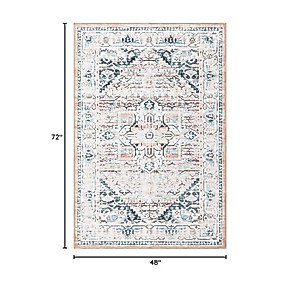 Asrug 4x6 Washable Area Rug, Boho Non-Slip Entryway Rug Doormat Stain Resistant Non-Shedding Distressed Throw Carpet for Bedroom Living Room Kitchen Bathroom, Light Blue