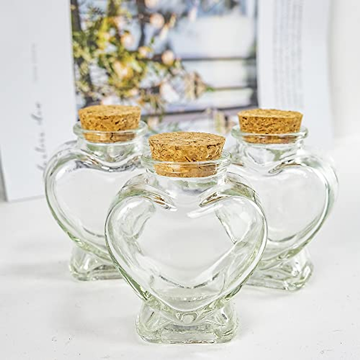 2.7 OZ Heart Shaped Glass Favor Jars with Cork Lids,Glass Wish Bottles with Cork,Decorative Glass Bottle with Cork Stopper-(80ml-6Pcs)