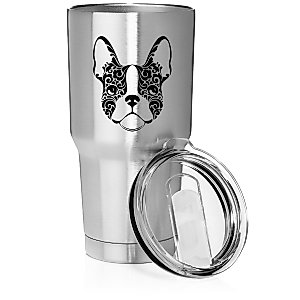 Smooth Body Tumbler Stainless Steel Vacuum Insulated Travel Mug Cup Gift French Bulldog Floral (Stainless Steel, 30 oz)