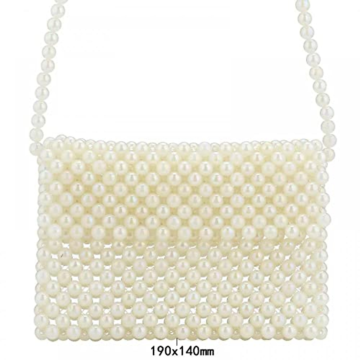 Women Shoulder Bag Girls Pearl Purse Tote bag Handmade Weave Beaded Crossbody Bag for Daily Evening Party (Beige)