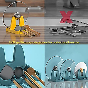 2 Pack Spoon Rest for Kitchen Counter, Multiple Non-slip Heat Resistant Kitchen Gadget with Drip Pad, Spoon Holder for Stove Top, for Chopsticks Spatula Pot Lid and Cooking Accessories (Green Yellow)