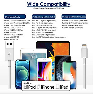 iPad Charger iPhone Charger, 12W USB Power Adapter Foldable Portable Travel Plug with 2Pack MFi Certified 6FT iPad Charging Cord Cable for iPad 4/5/6/7/8/9, iPad Mini 1/2/3/4/5, iPad Air 1/2/3, iPhone