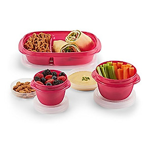 Rubbermaid TakeAlongs 2-Compartment Meal Prep and Food Storage Kit, 30 Pieces including Lids, BPA-Free Plastic, Beet Red
