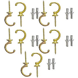 Set of 10 Gold Decorative Hooks with Wall Anchors (10 Gold Hooks)