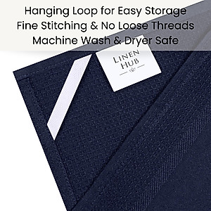 Linen Hub 12 Pack Kitchen Dish Towels 100% Cotton 16x26 Absorbent Durable Washable, Tea Towels, Dish Cloths, Bar Towels, Cleaning Towels, Kitchen Towels with Hanging Loop, Navy Blue