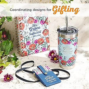 Christian Art Gifts Stainless Steel Double-Wall Vacuum Insulated Tumbler w/Straw & Lid 18 oz Teal Floral Inspirational Bible Verse Travel Mug for Women - His Grace is Sufficient - 2 Cor. 12:9