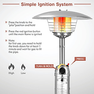 Giantex Outdoor Propane Patio Heater, 11,000 BTU Portable Tabletop Heater w/Weighted Base, Stainless Steel, Adjustable Thermostat, Electric Heater for Backyard, Garden, Commercial Restaurant, Silver