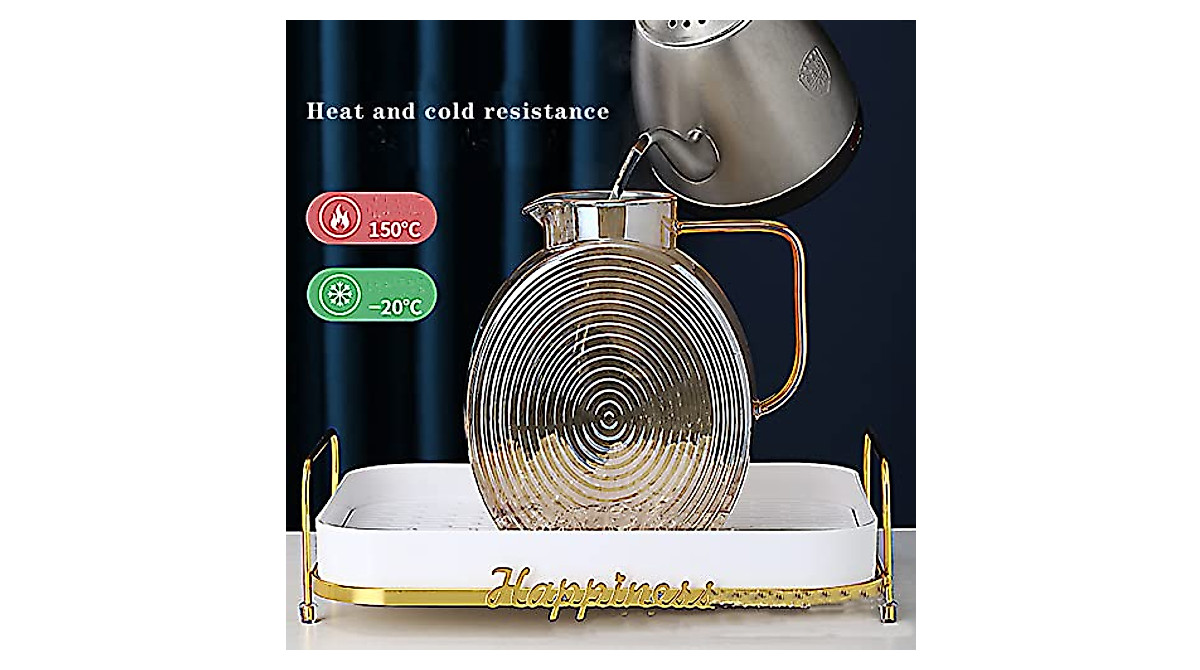 Large 77oz Glass Water Pitcher with Gold Lid & Handle