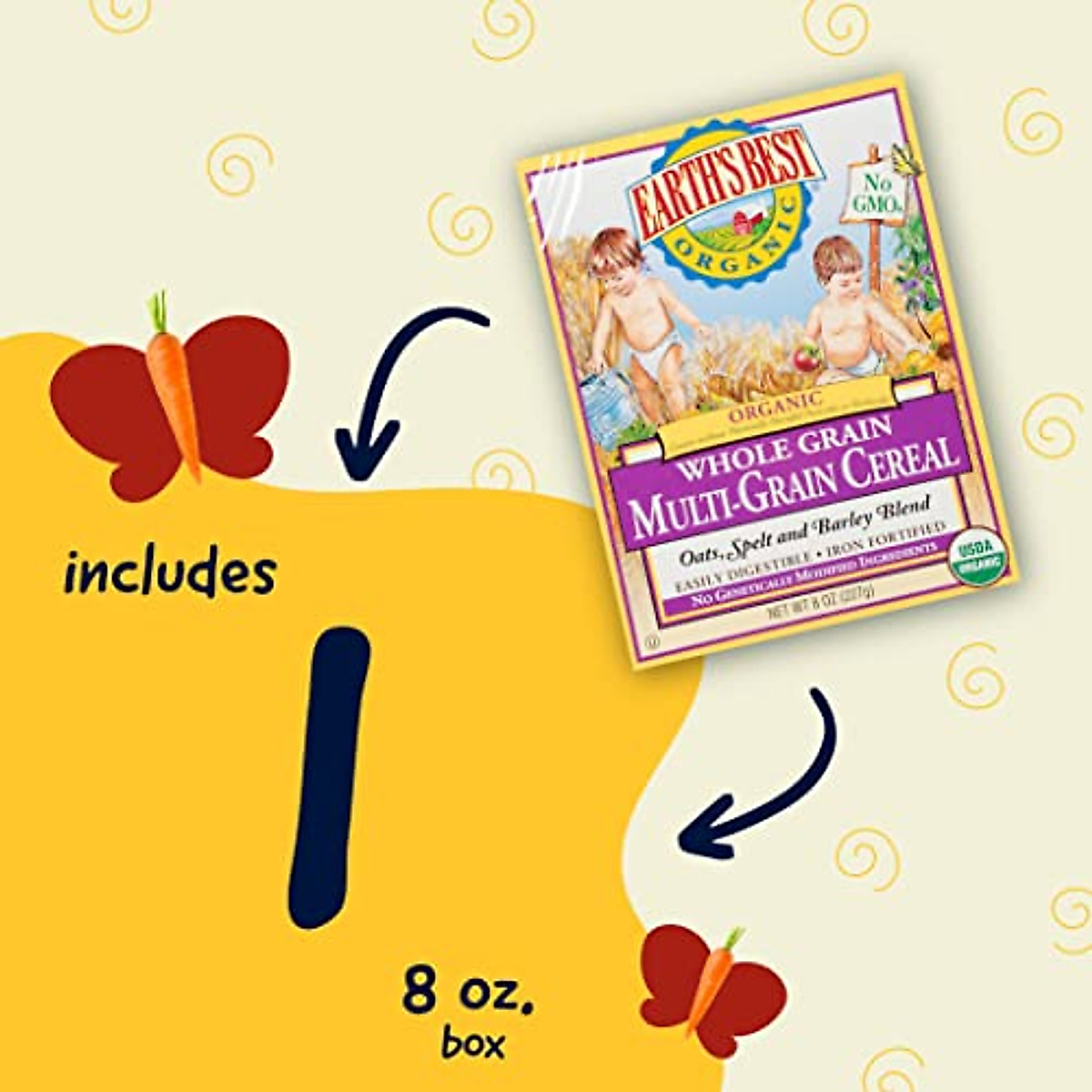 Earth's Best Organic Baby Food, Organic Whole Grain Multi-Grain Baby Cereal, Non-GMO, Easily Digestible and Iron Fortified Baby Food, 8 oz Box