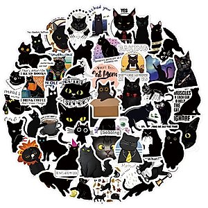 63Pcs Black Cat Stickers Pack，Cute Cool Vinyl Waterproof Stickers for Water Bottle,Skateboard,Laptop,Phone,Scrapbooking,Car Decals Gifts for Kids Teens Adults for Party Supplies Decor…
