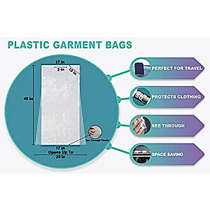 Party Bargains 40 Inch Garment Bags - [50 Count] 80 Gauge Dry Cleaning Laundrette Bag for Suits, Dresses, Gowns, Coats, Uniforms, & More - Clear Polyethylene Clothes Cover Protector