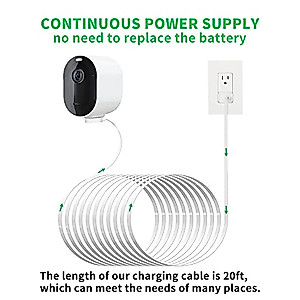 DIANMU 20FT Magnetic Charging Cable with Charger for Arlo Pro 3/Pro 4/Ultra/Ultra 2 Camera,Outdoor Power Cable and Power Adapter for Arlo(Not for Arlo Pro 3 Floodlight/Pro/Pro 2/Essential),2 Pack