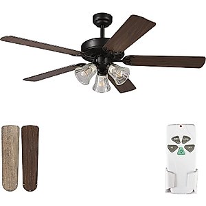 52 Inch Indoor Ceiling Fan with Light and Remote Control, Reversible Blades and Motor, 110V ETL Listed for Living Room, Dining Room, Bedroom, Basement, Kitchen