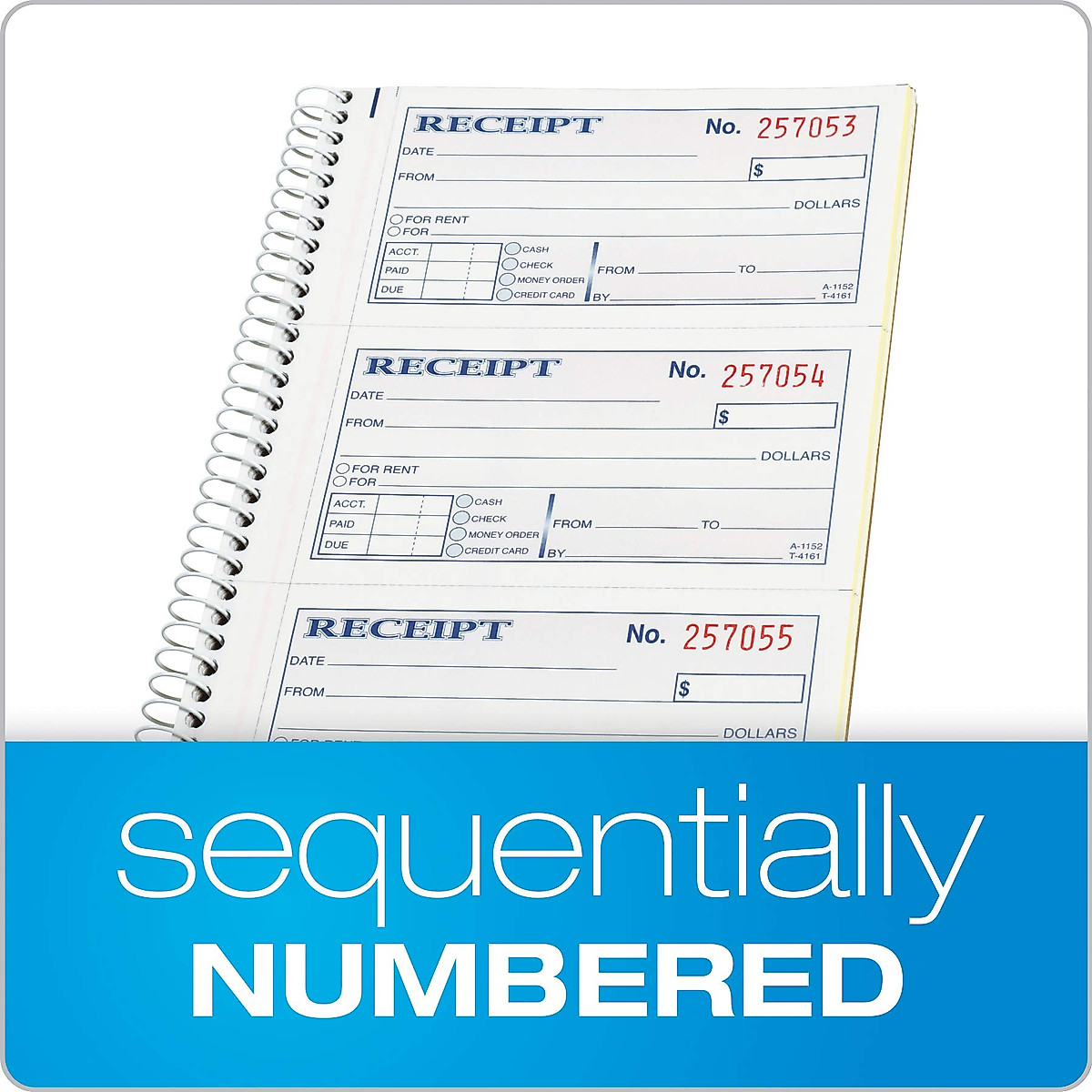 Adams Money and Rent Receipt Book, 2-Part Carbonless, 5-1/4" x 11", Spiral Bound, 200 Sets per Book, 4 Receipts per Page (SC1152)