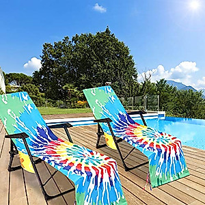 VOCOOL Beach Chair Towel Chaise Lounge Cover with Pockets and Clips Pool Chair Towel for Outdoor Patio Garden(Kaleidoscope)