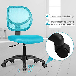 COSTWAY Kids Desk Chair, Low-Back Children Study Chair with Height Adjustable Seat & Lumbar Support, Cute Mesh Swivel Computer Task Chair for Boys Girls Teens (Green)