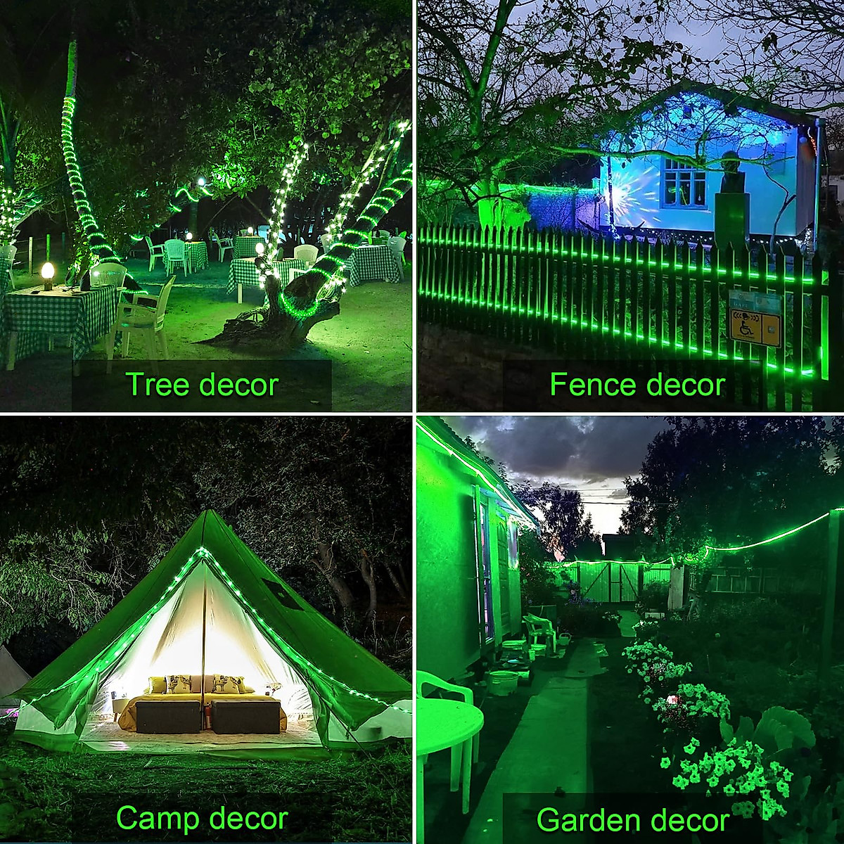 JMEXSUSS Green Halloween Solar Lights, 66 ft 200 LED Rope Lights Outdoor Waterproof, PVC Tube Green Christmas String Lights for Halloween Party Tree Fence Christmas