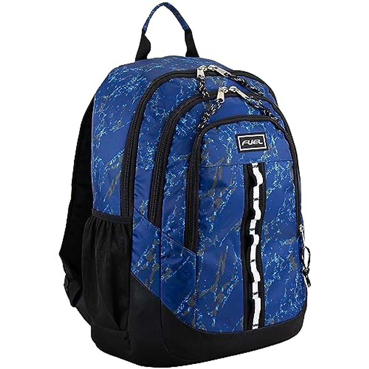 FUEL Large Multipocket Unisex Backpack with Water Resistant Bottom for Class, Travel, and Outdoors - Blue Marble
