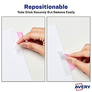 Avery 74769 Ultra Tabs, 2.5 x 1 Inch, 2-Side Writable, Pastel Blue/Pink/Purple/Green, 24 Repositionable Margin Tabs